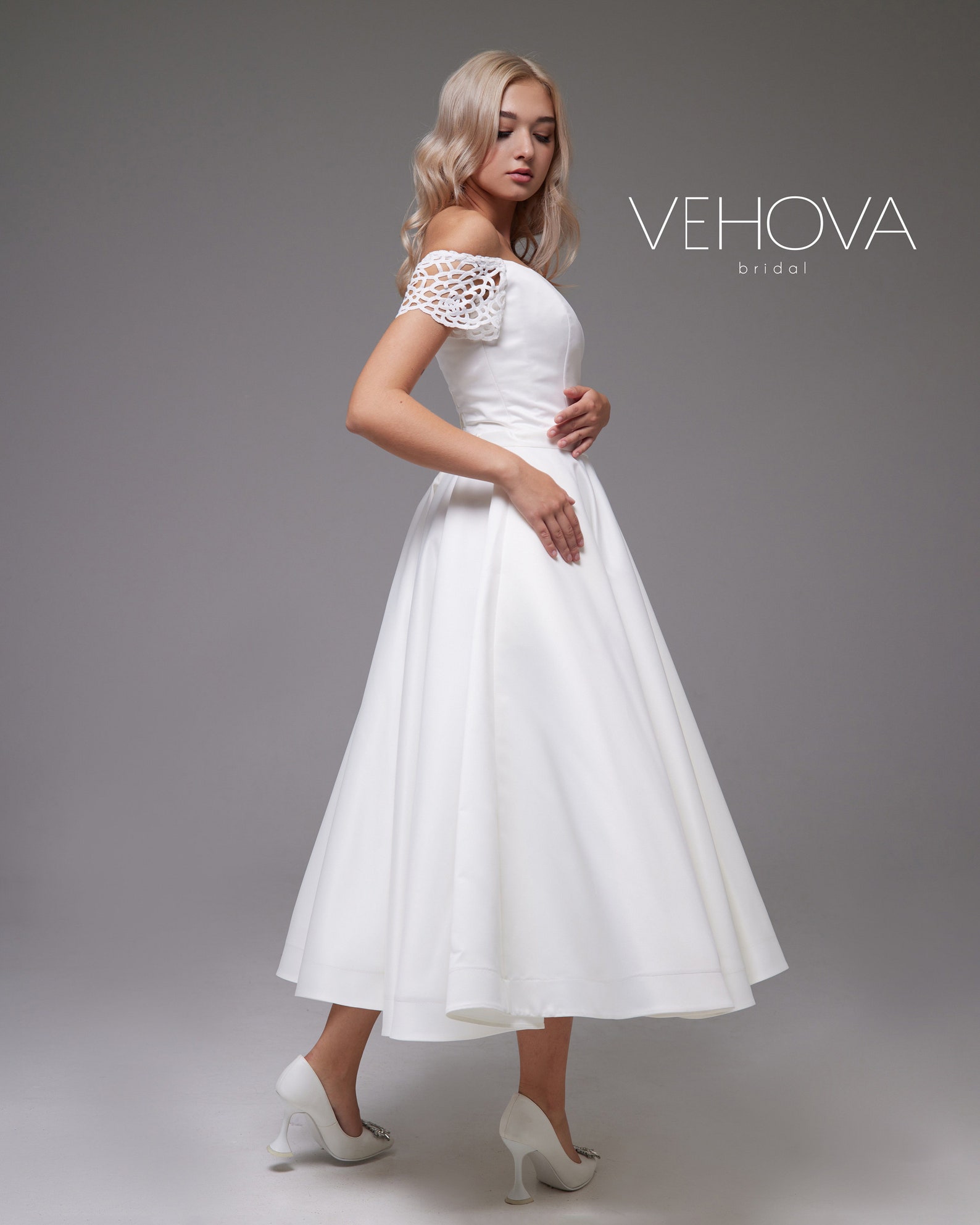 Simple Short Wedding Dress With Pockets, Modest Wedding Dress Tea ...