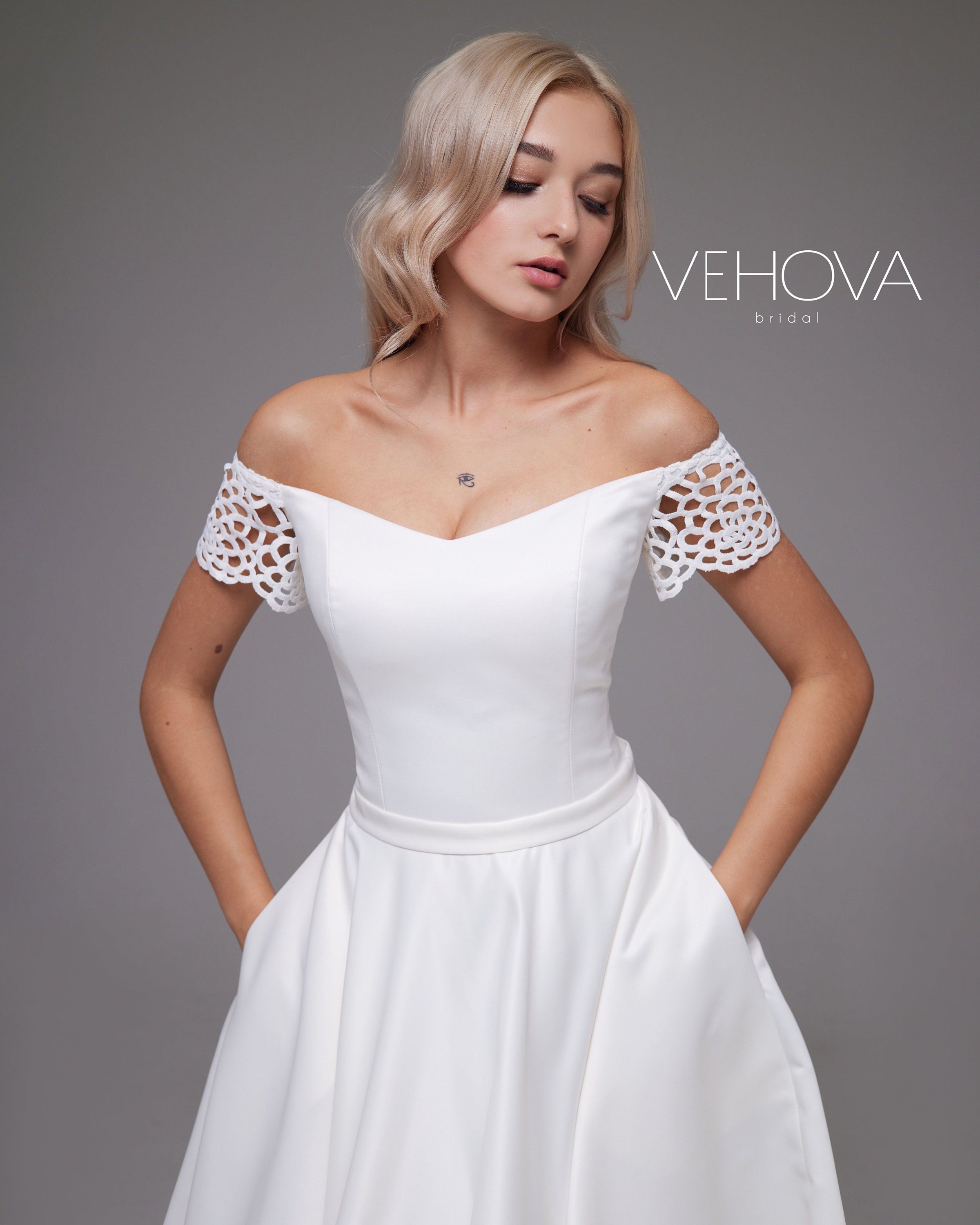 Simple Short Wedding Dress With Pockets, Modest Wedding Dress Tea ...