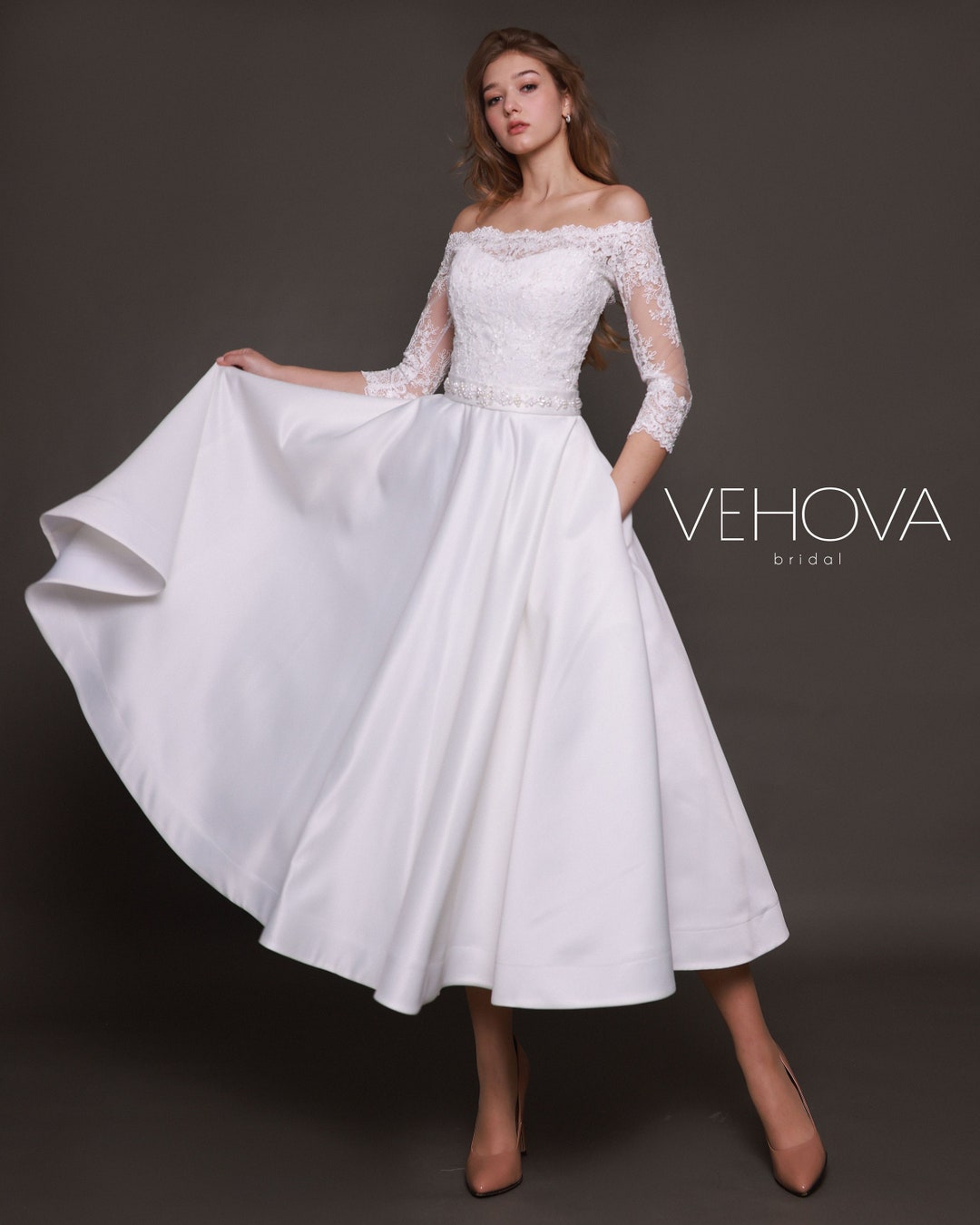 Tea Length Wedding Dress, Short Wedding Dress Lace - Etsy