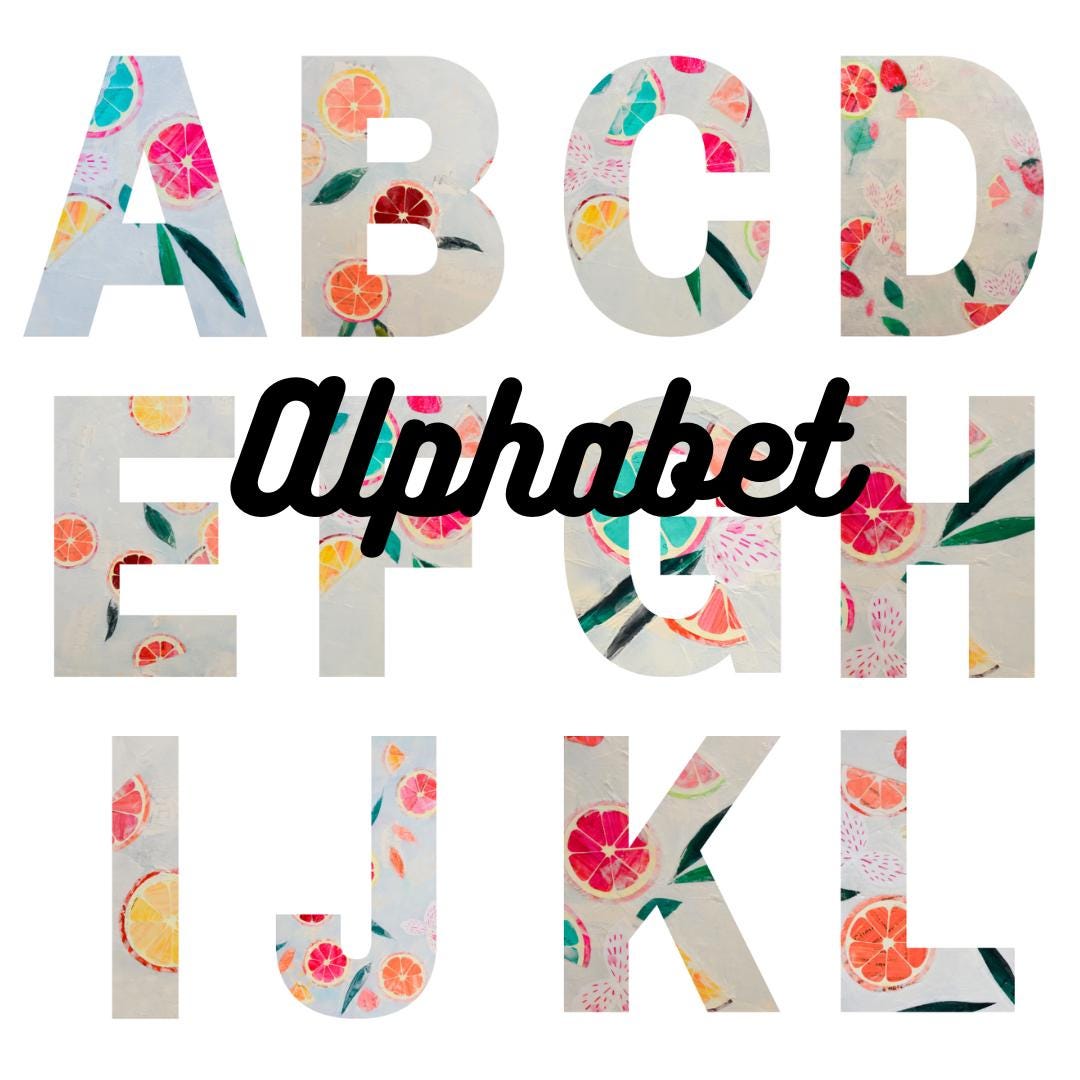 Digital Alphabet Printable Ephemera/art Print/collage Paper - Citrus ...