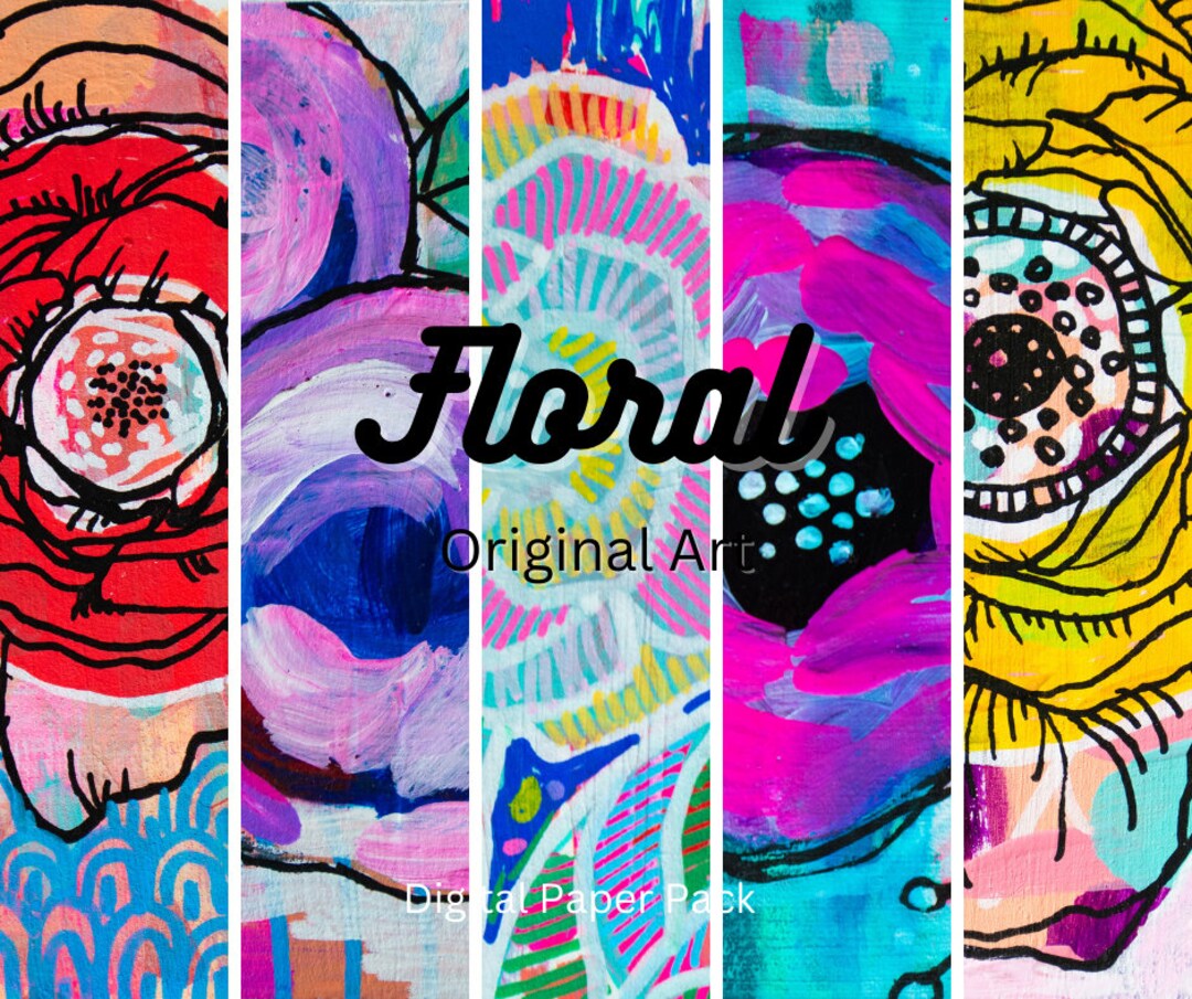 Digital Paper Pack --made With[original Art]/mixed Media Floral ...