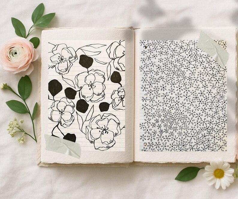 Digital Paper Pack --made With[original Art]/black and White/hand Drawn ...