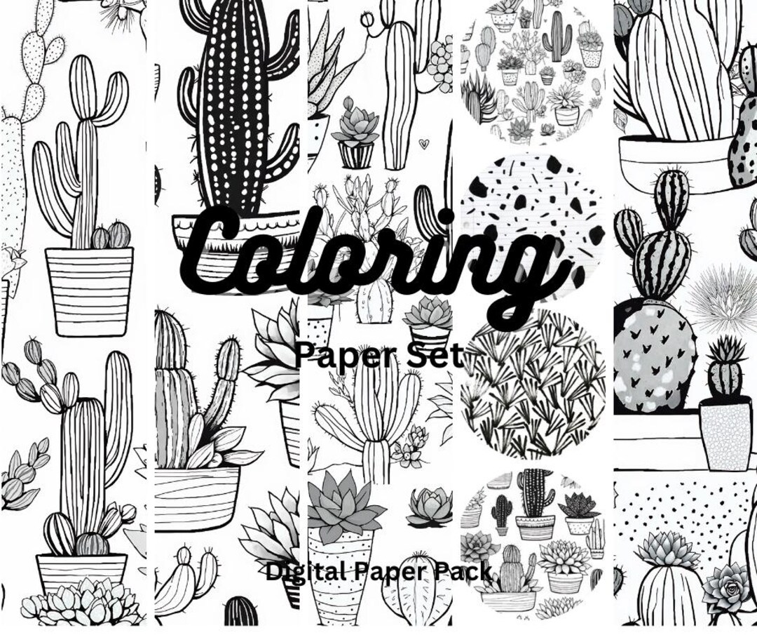 Cactus Desert Coloring Page – Printable Collage Paper (digital Download ...