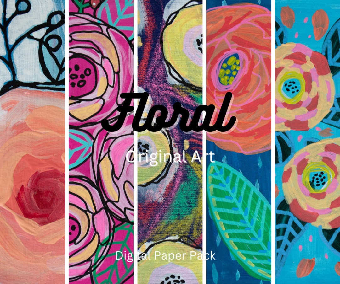 Digital Paper Pack --made With[original Art]/floral Mixed Media Art ...