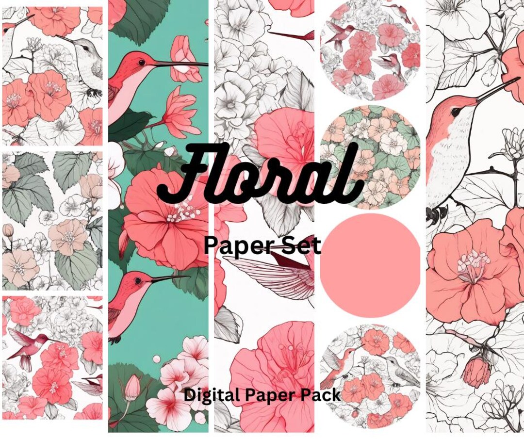 Digital Begonia and Hummingbird Pattern Printable/art Print/collage ...