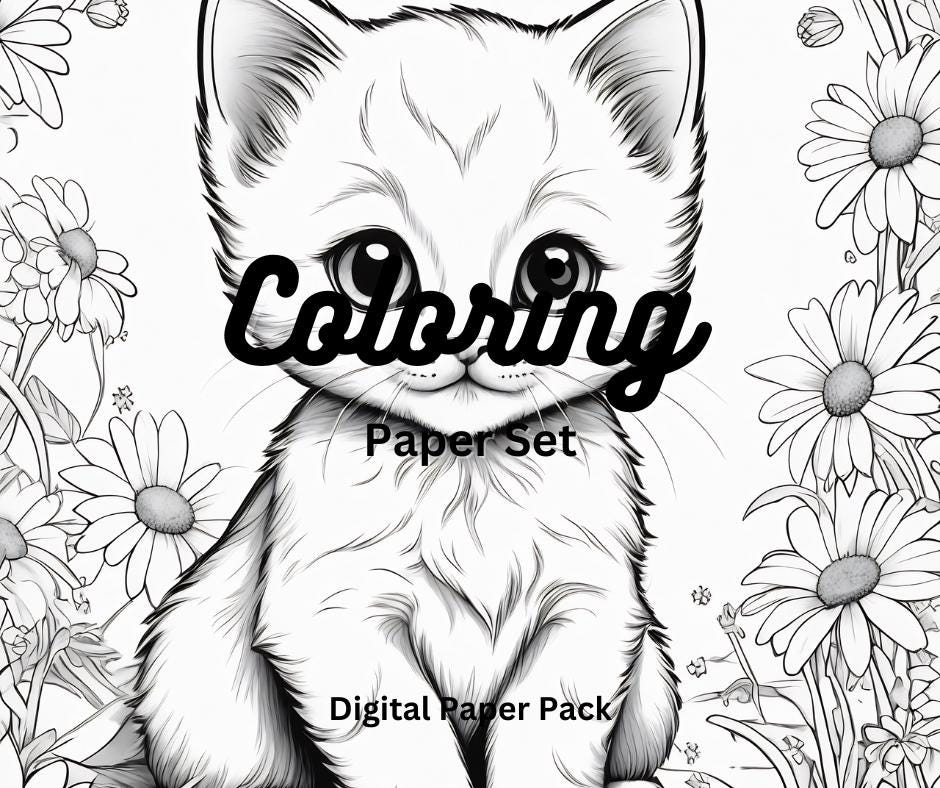 Digital Cute Kittens Cat Coloring Page Pattern Printable/art Print ...