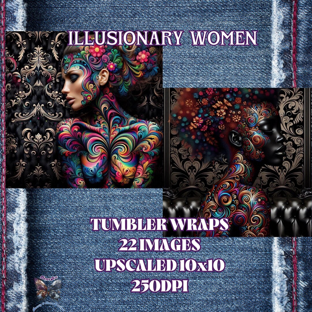 ILLUSIONARY WOMAN Ai Art Tumbler Wraps | Psychedelic Digital Bundle | Intricate Designs for ...