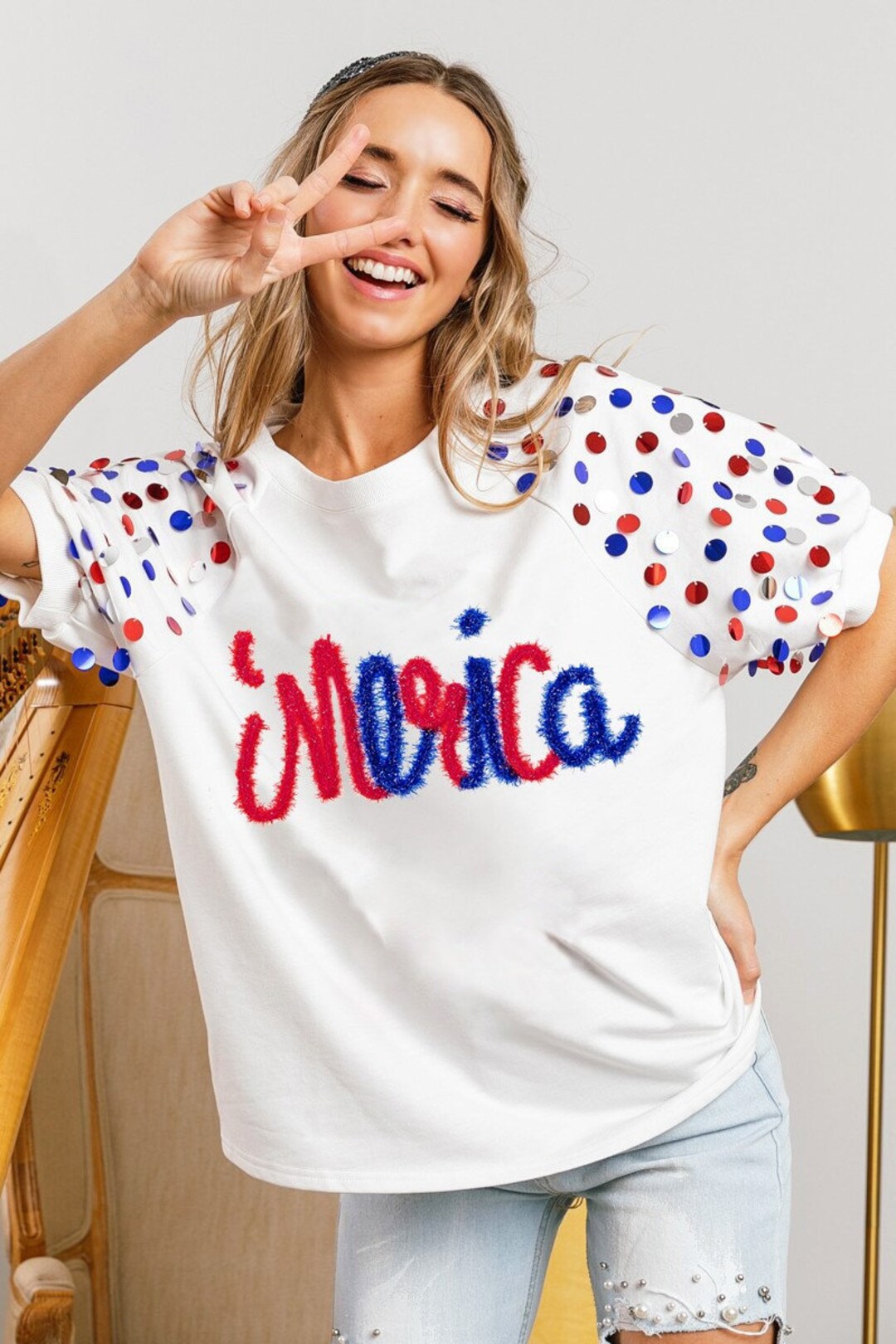 Metallic Letter merica Spangle Raglan Sleeve PREORDER - Etsy