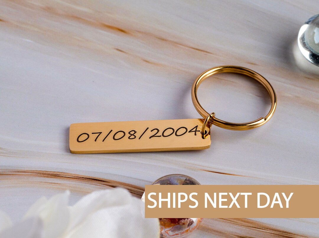 Stainless Steel Key Tag // Personalized Date Keychains for Couples ...