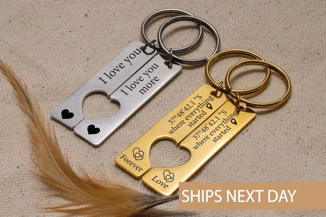 Custom Couple Heart Keychain Valentines Day Personalized Date for ...
