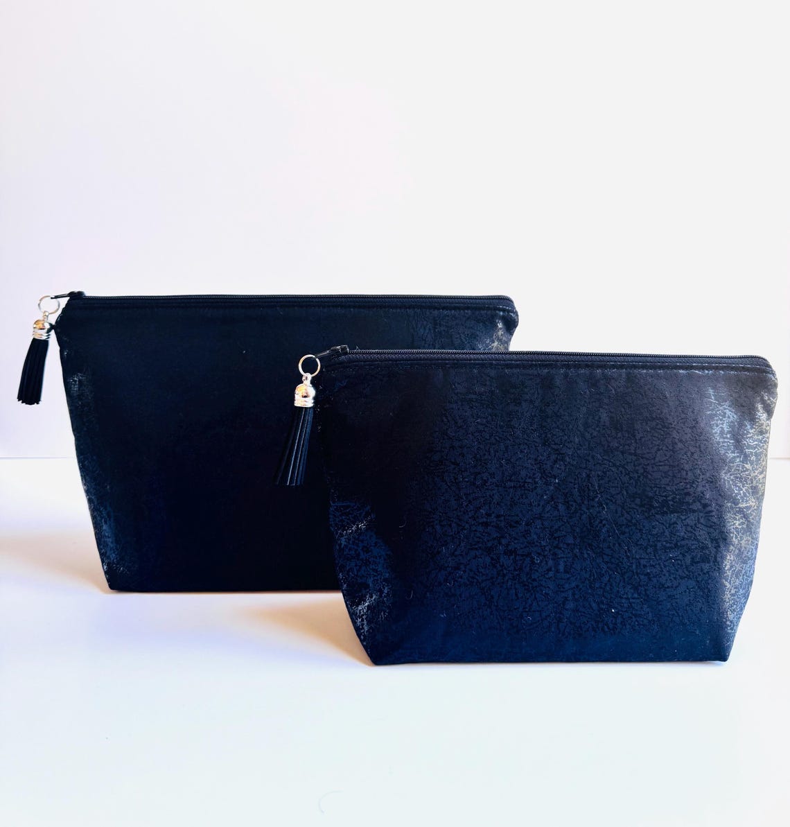Back Crackle Texture Cotton Fabric Makeup Pouch; Black Fully Lined ...