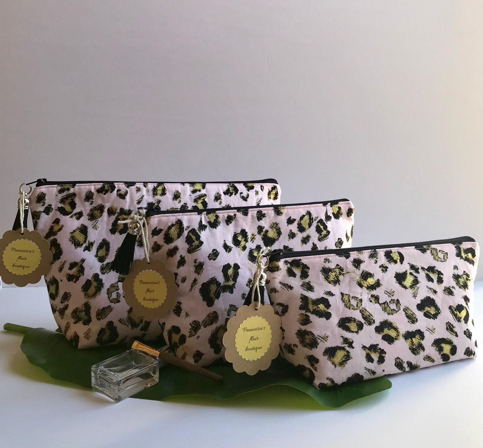 Light Pink Animal Print Makeup Bag, Fully Lined Soft Pink Animal Print ...