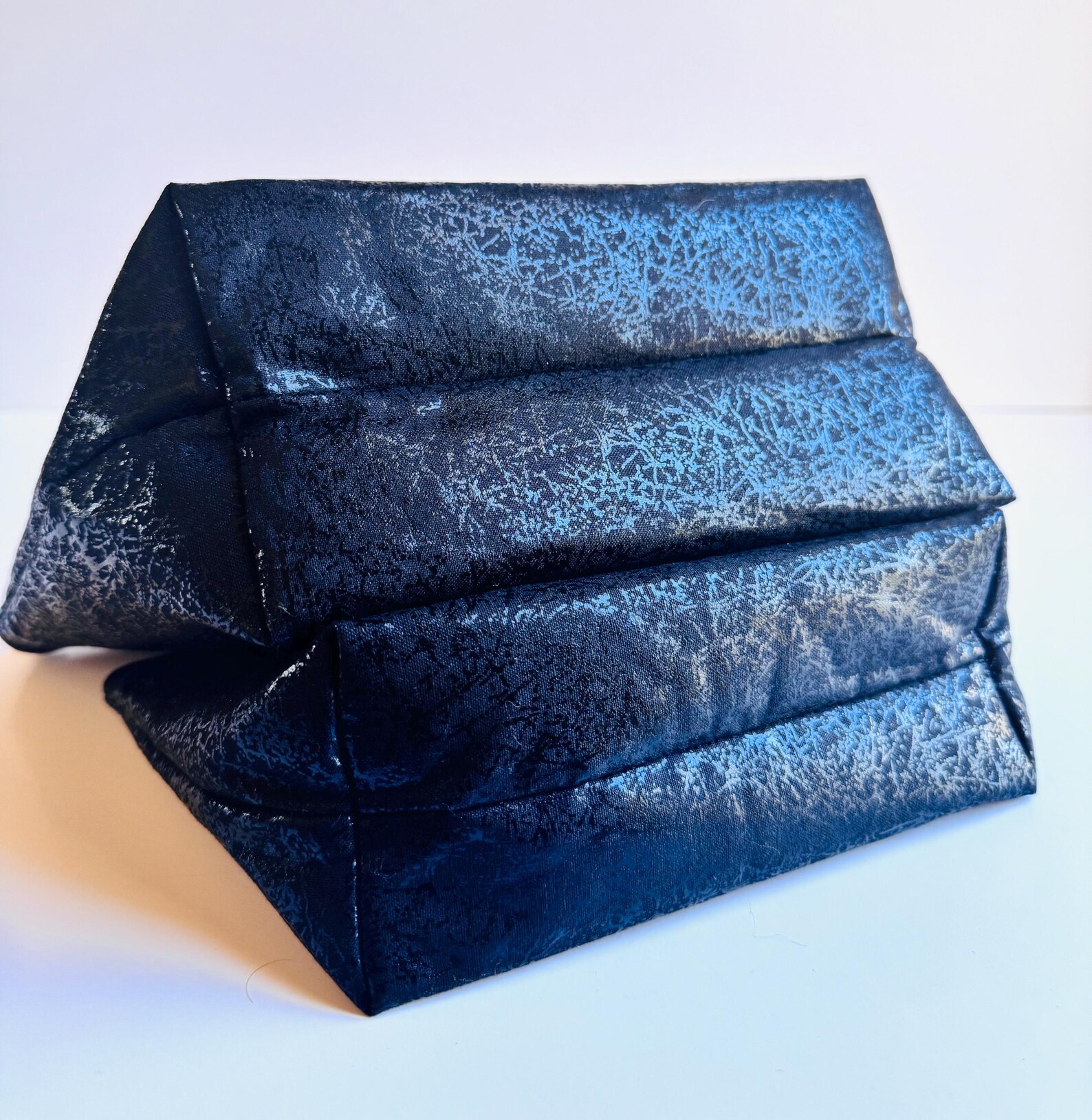 Back Crackle Texture Cotton Fabric Makeup Pouch; Black Fully Lined ...
