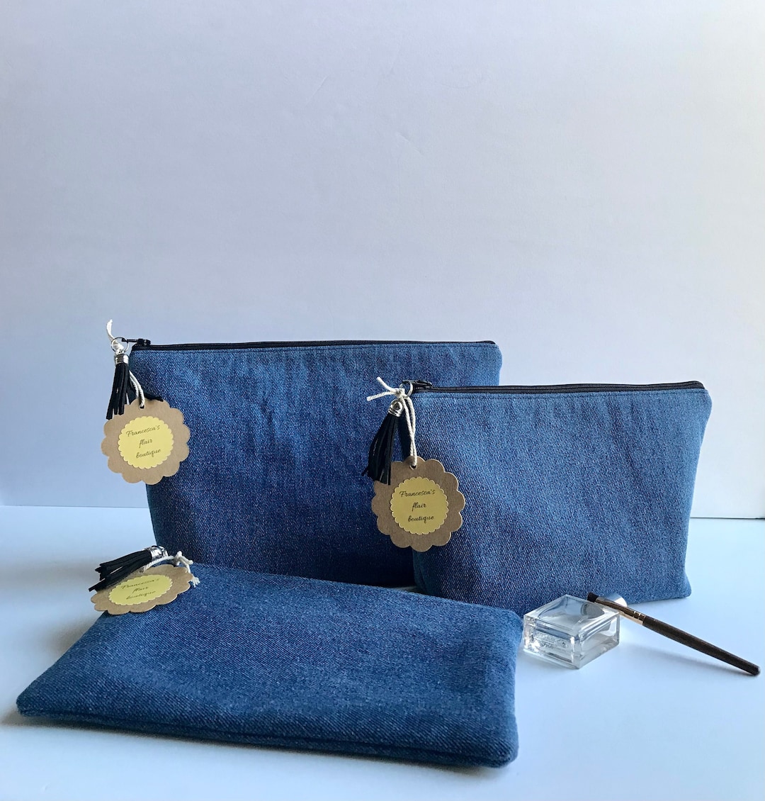 Blue Denim, Fully Lined Makeup Bag; Denim All Purpose Pouch; Sturdy ...