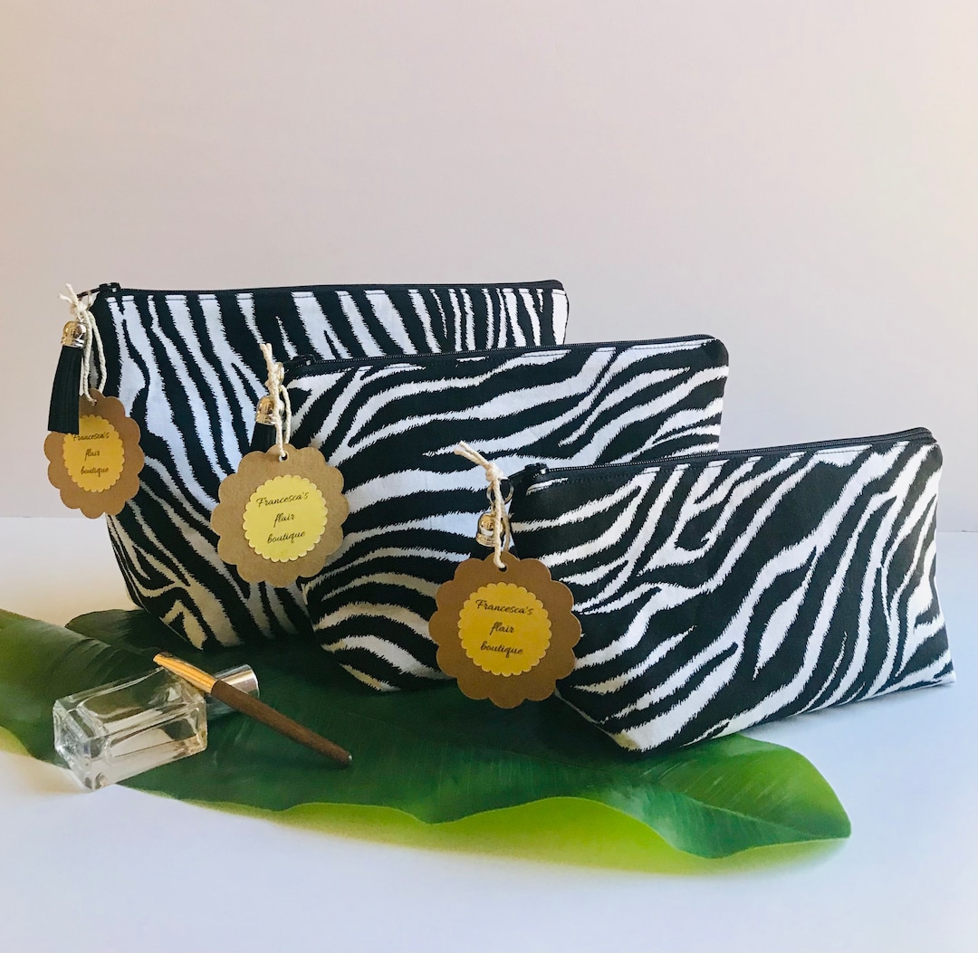 Zebra Print Cosmetic Pouch Black and White Fully Lined Cotton - Etsy