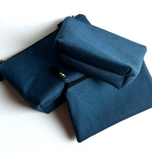 Zippered Blue Denim Makeup Bag With Black Cotton Lining and Tassel ...