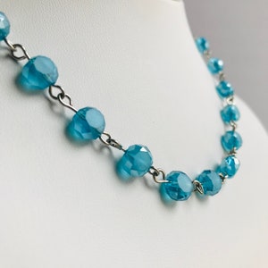 Light Blue, Shiny, Glass Beaded Jewelry Set; Light Blue 16 Inch Glass ...