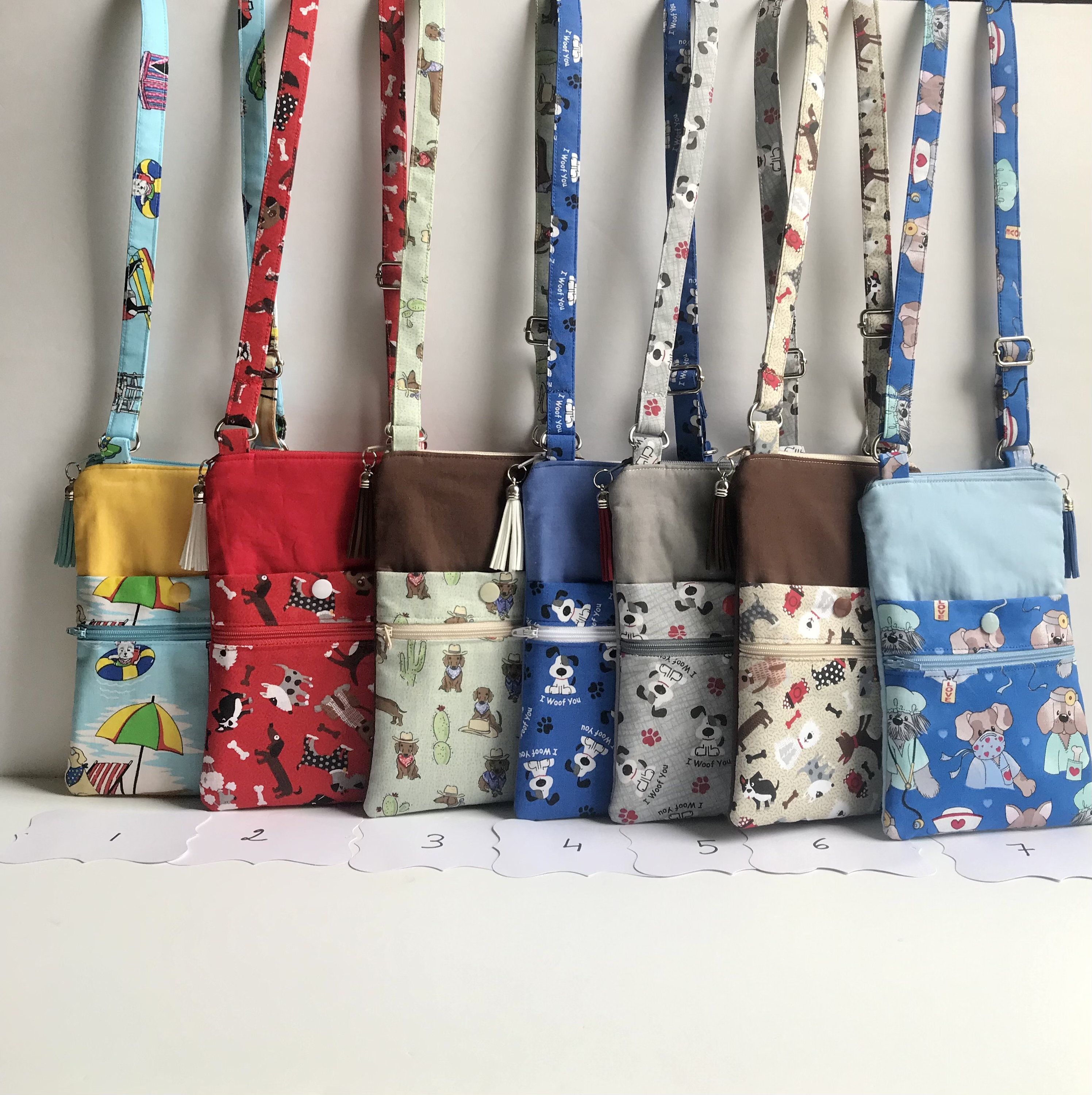 Dog Print Fabric Crossbody Cell Phone Bags, Fully Lined Fabric ...