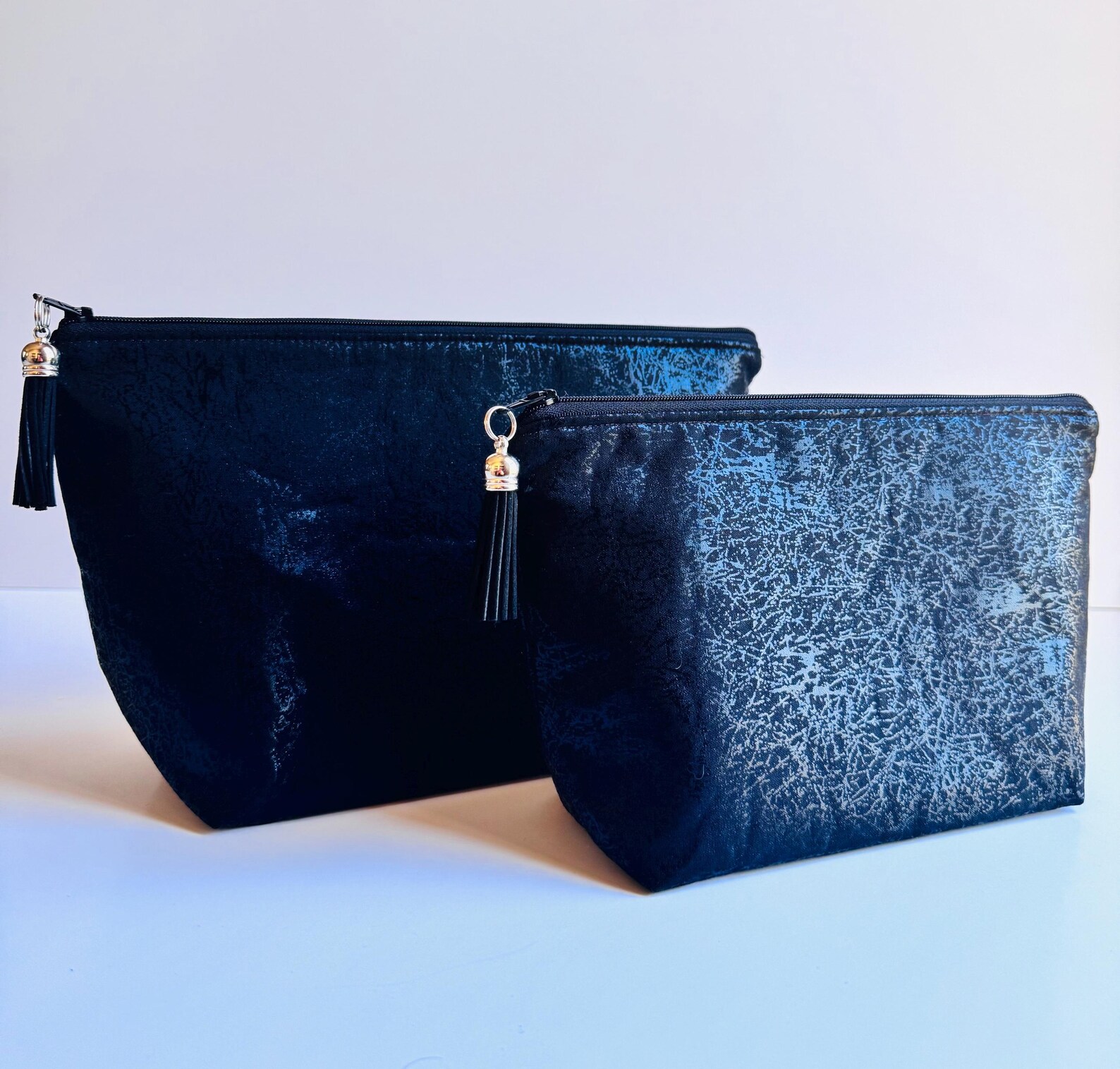 Back Crackle Texture Cotton Fabric Makeup Pouch; Black Fully Lined ...