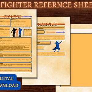 D&D 5e Fighter Class Reference Sheet Dungeons and Dragons Fifth Edition ...