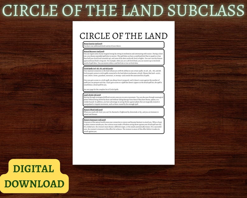 D&D 5e Druid Class Reference Sheets Black and White Dungeons and ...