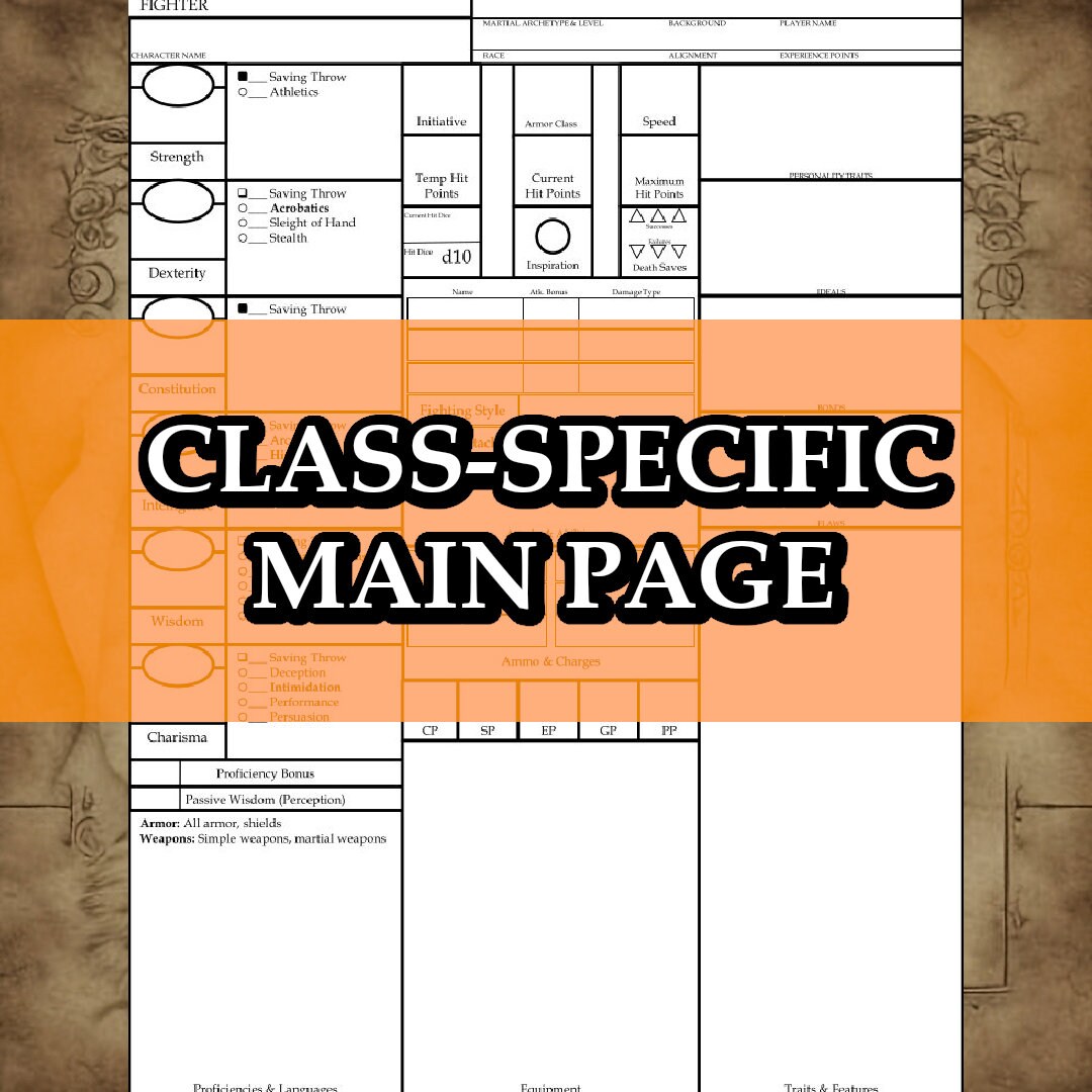 Printable Dnd 5e Fighter Class Character Sheet Fifth Edition Dandd Etsy