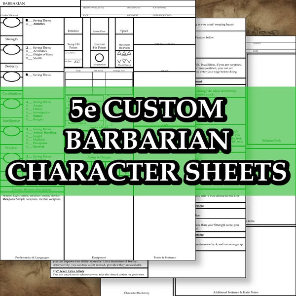 Dandd Barbarian Character Sheet Etsy