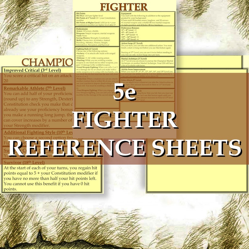 Dnd 5e Fighter Class Reference Sheet - Etsy