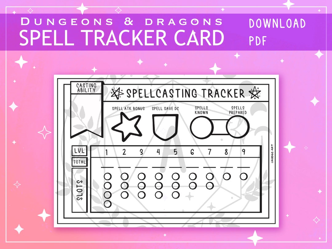Blank Illustrated PDF Spell Tracker Card for Dungeons and Dragons 5th ...
