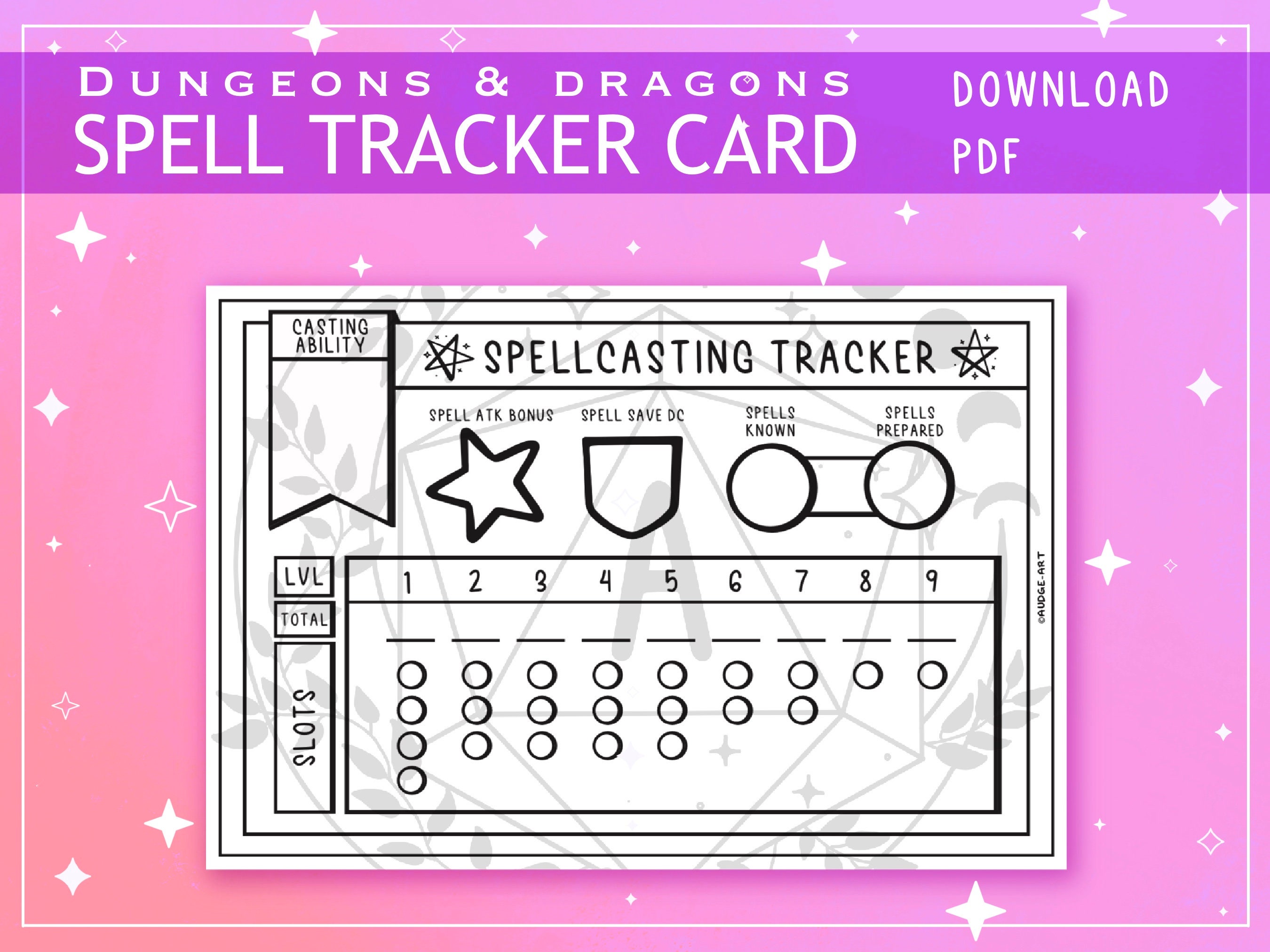 Blank Illustrated PDF Spell Tracker Card for Dungeons and Dragons 5th ...