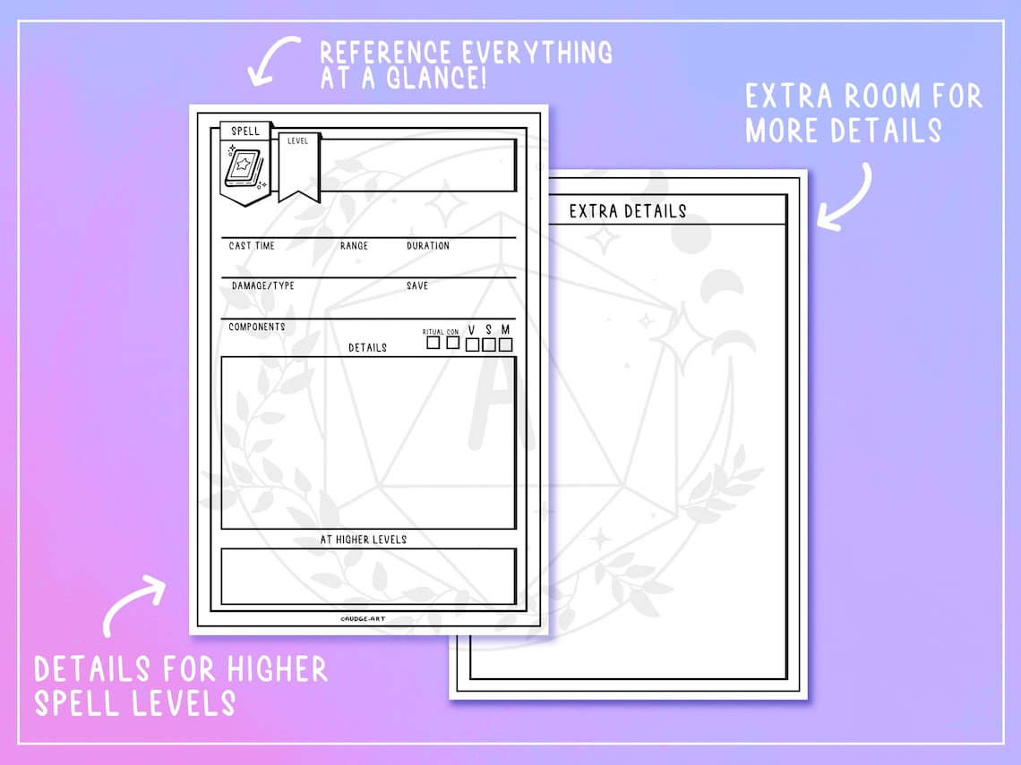 Blank Illustrated PDF Spell and Scroll Cards for Dungeons and Dragons ...