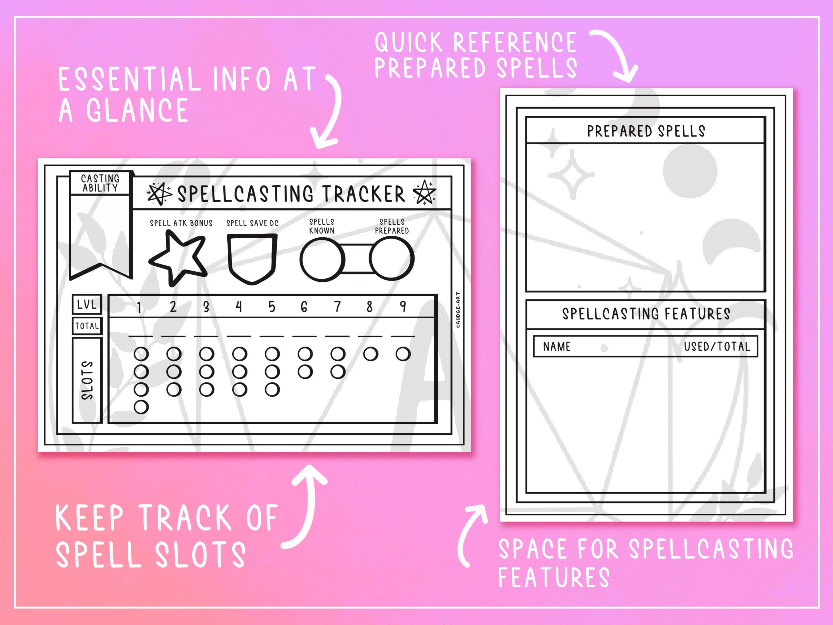 Blank Illustrated PDF Spell Tracker Card for Dungeons and Dragons 5th ...