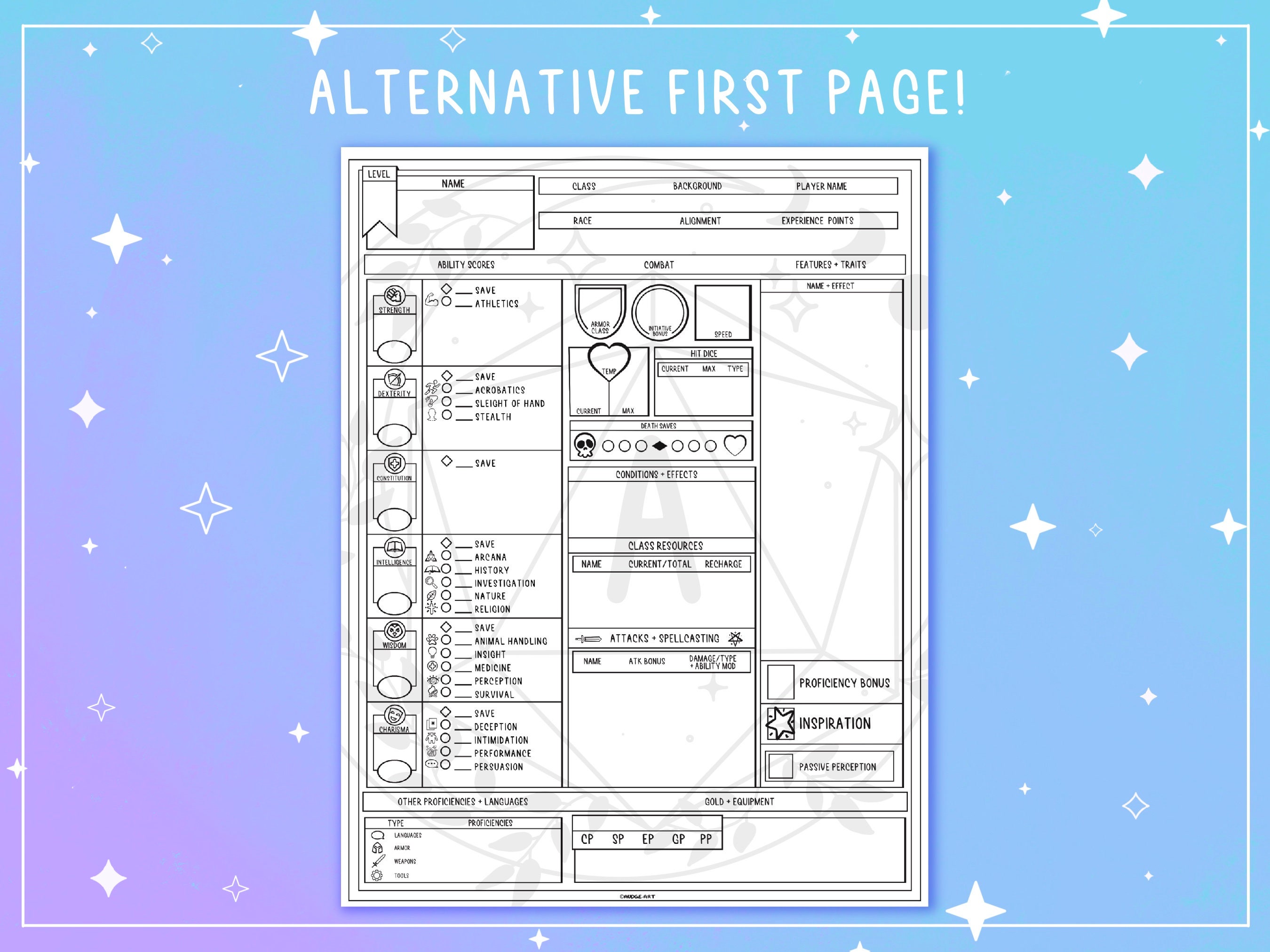 Feuilles de personnage PDF illustrées pour Donjons et Dragons 5e édition Imprimable, Formulaire ...