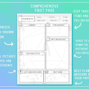 Illustrated PDF Session Notes Sheet | Printable, Form Fillable, Dnd, D ...