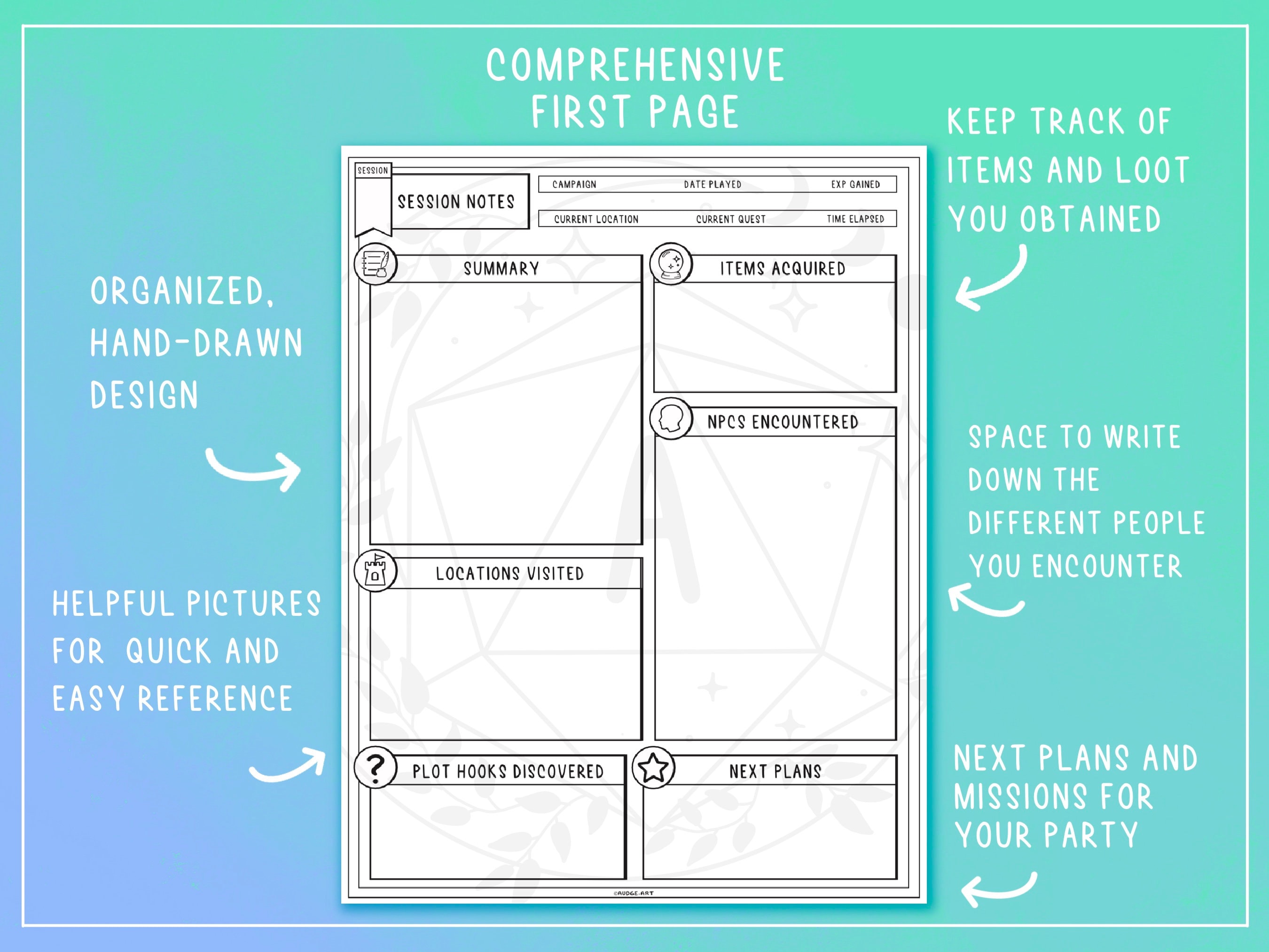 Illustrated PDF Session Notes Sheet | Printable, Form Fillable, Dnd, D ...