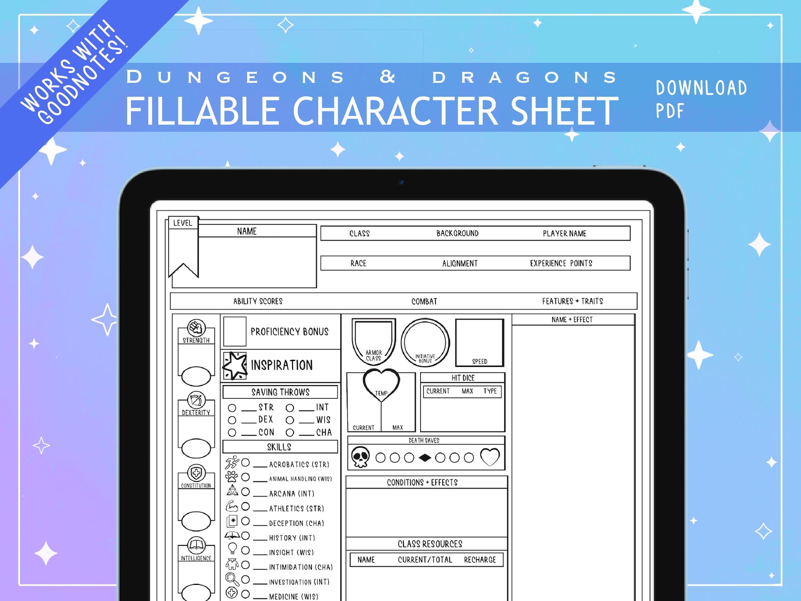Illustrated PDF Character Sheets for Dungeons and Dragons 5th Edition ...