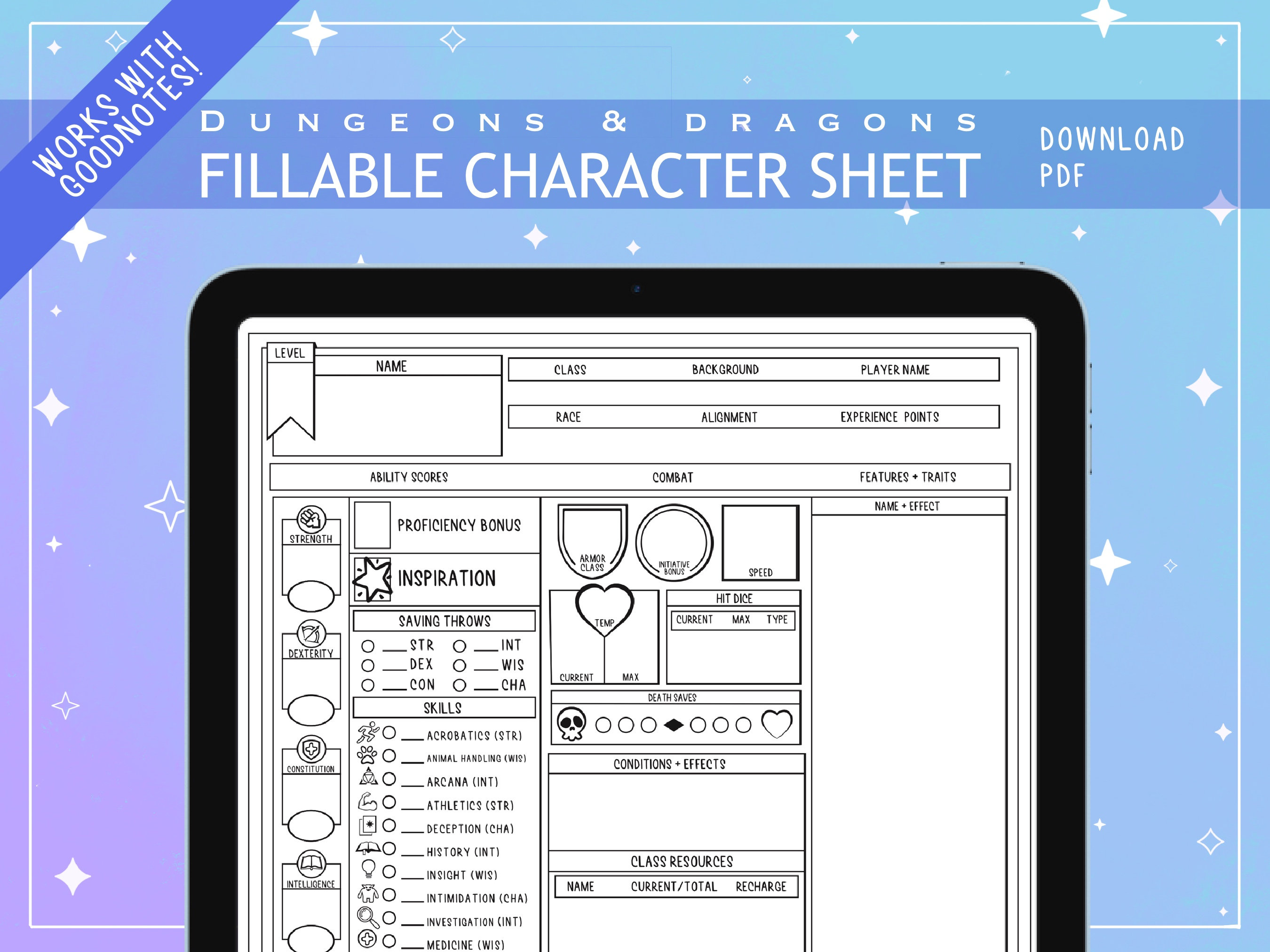 Illustrated PDF Character Sheets for Dungeons and Dragons 5th Edition ...