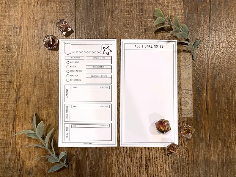 Blank Illustrated PDF Player Combat Card for Dungeons and Dragons 5th ...