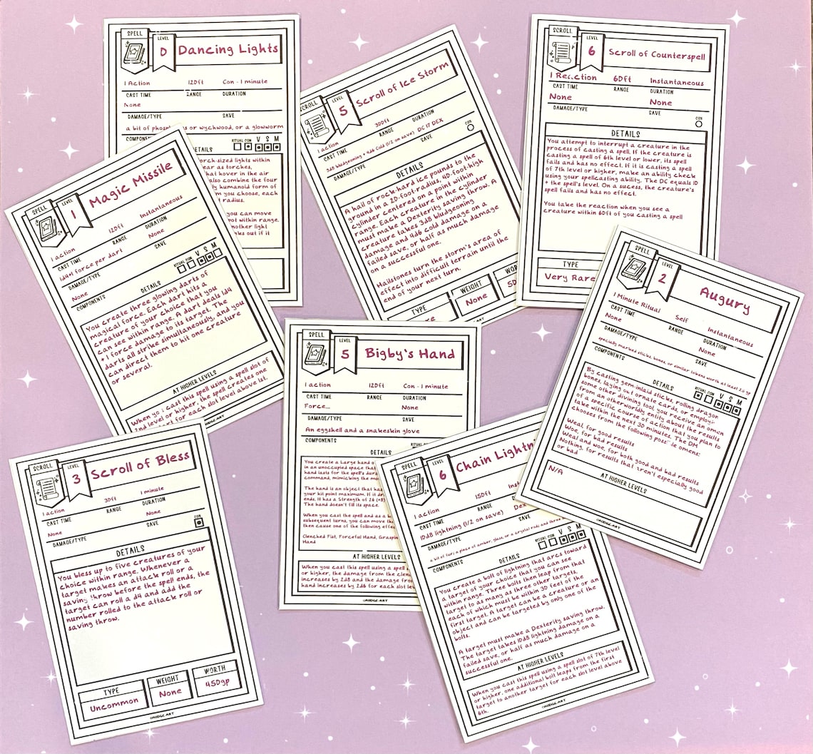 Blank Illustrated PDF Spell and Scroll Cards for Dungeons and Dragons ...