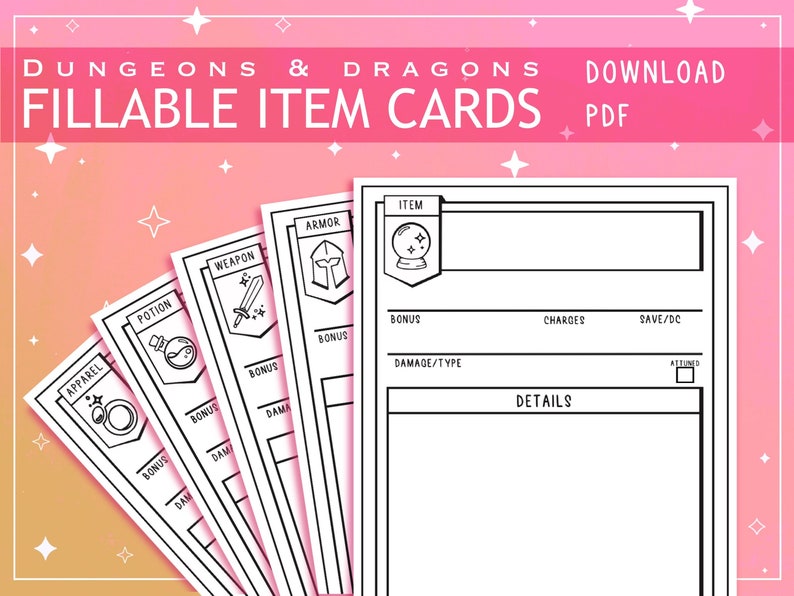 Blank Illustrated PDF Item Cards for Dungeons and Dragons 5th Edition ...