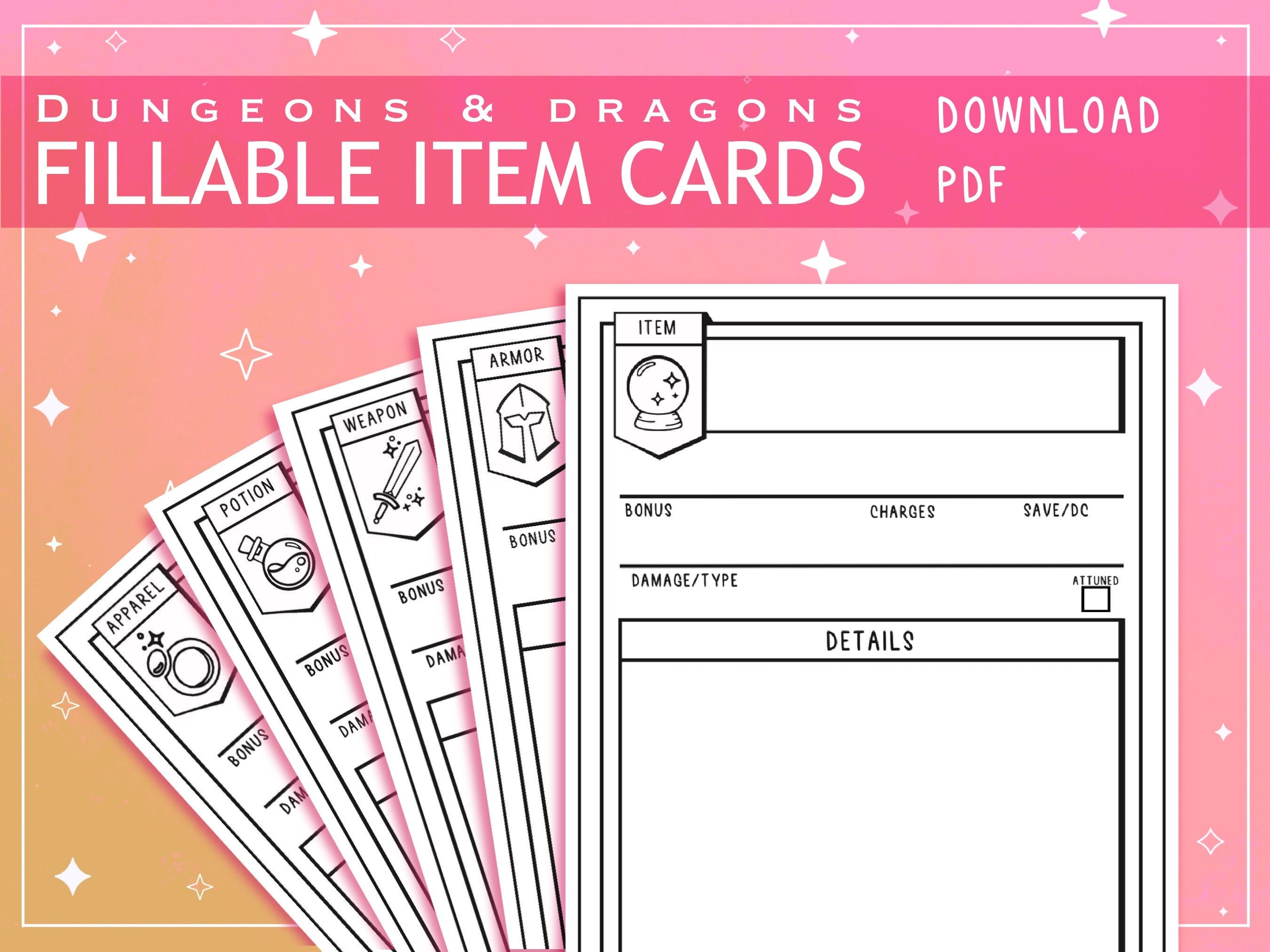 Blank Illustrated PDF Item Cards for Dungeons and Dragons 5th Edition ...
