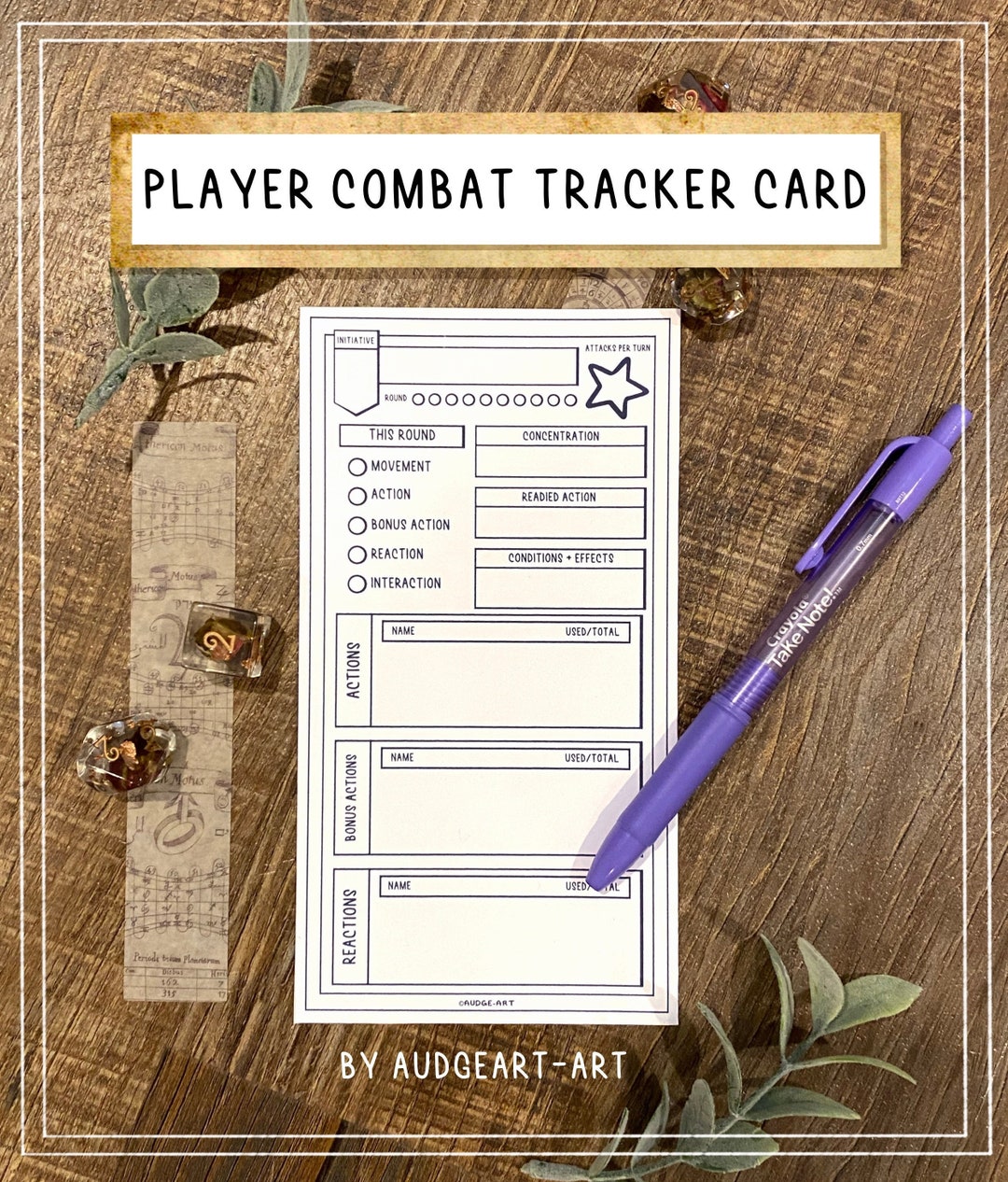 Blank Illustrated PDF Player Combat Card for Dungeons and Dragons 5th ...
