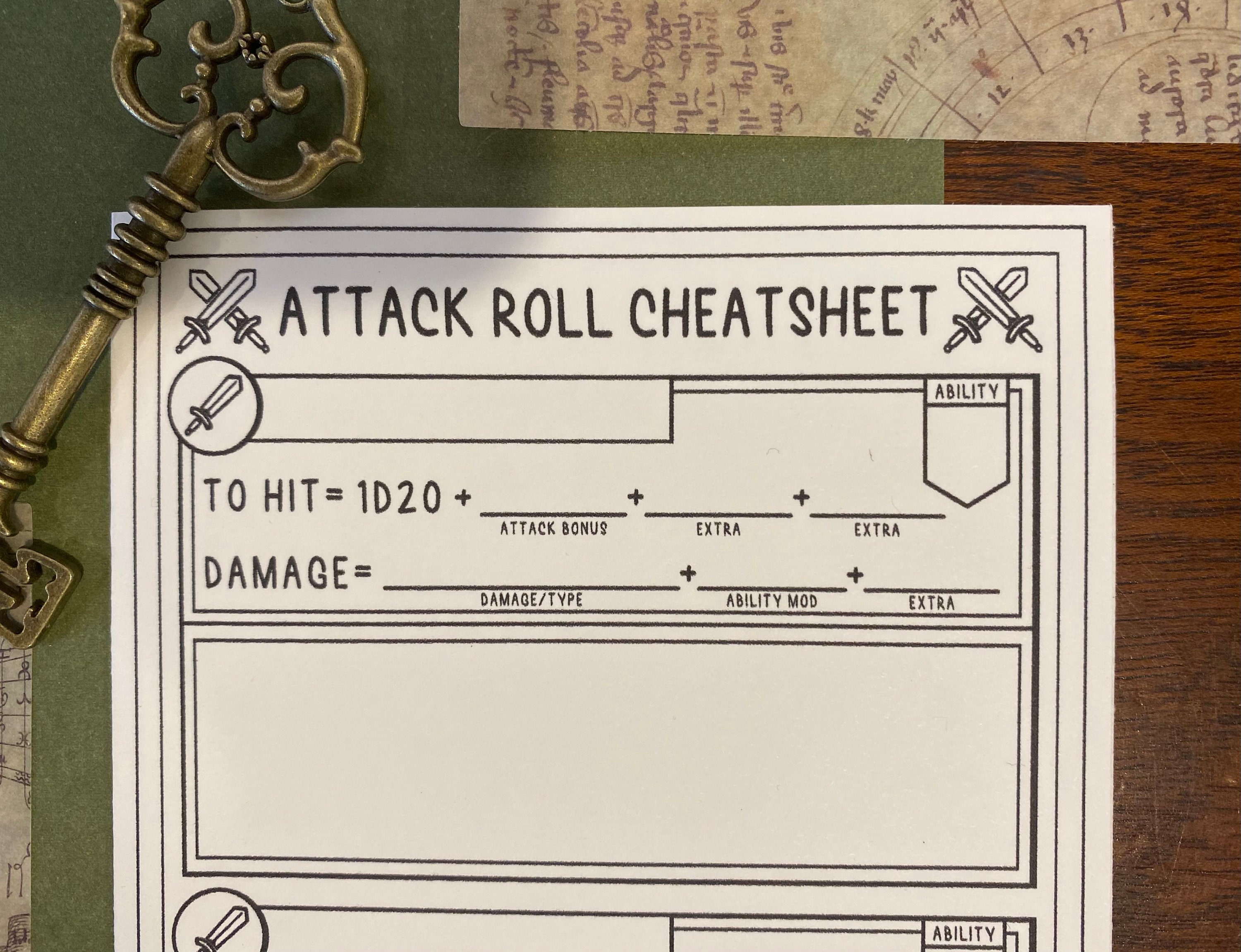 Blank Illustrated Melee Attack Roll Cheatsheet - Etsy