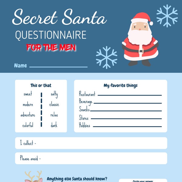 Men Secret Santa Questionnaire - Etsy