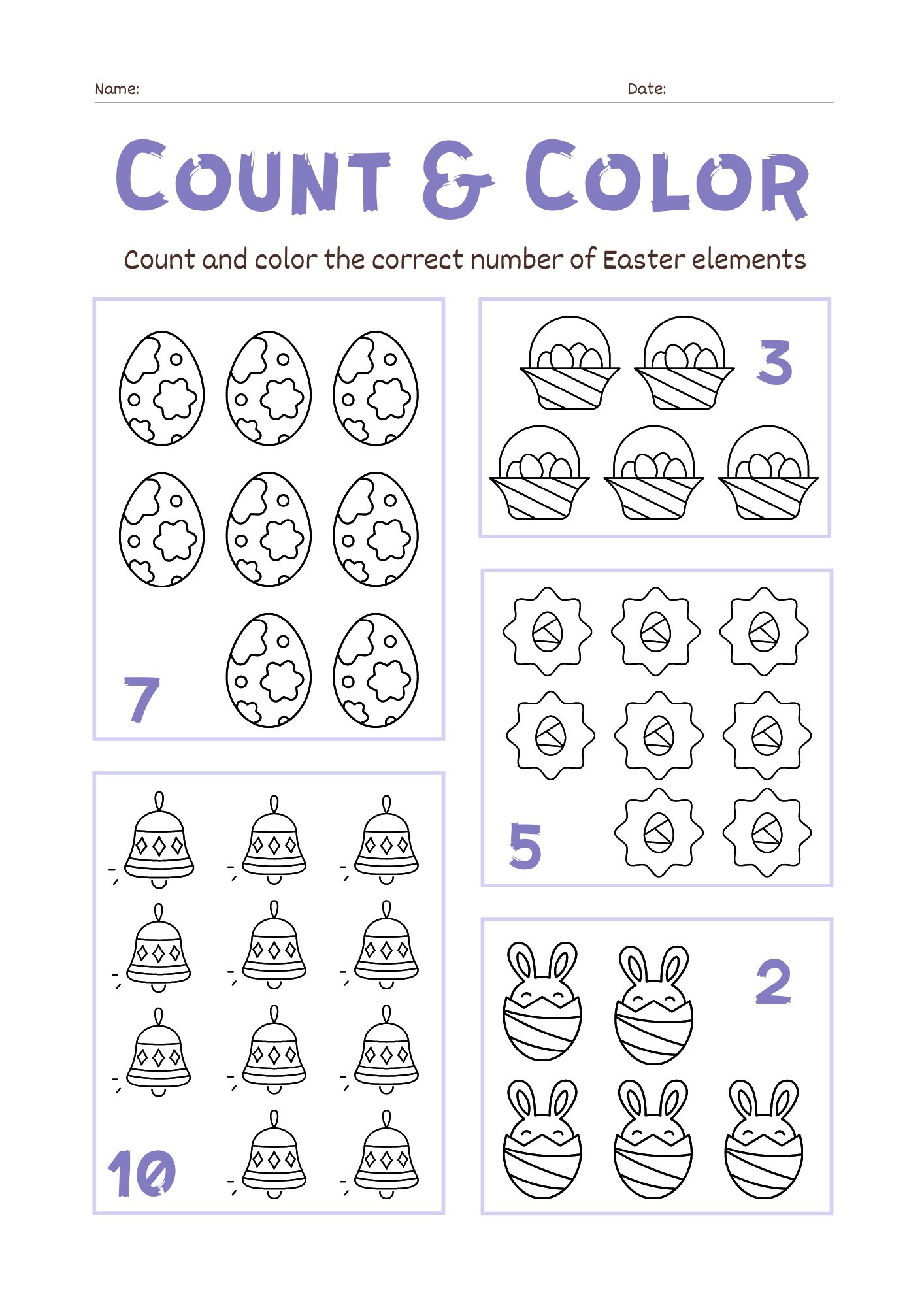 Easter Count & Color Worksheet Set - Etsy