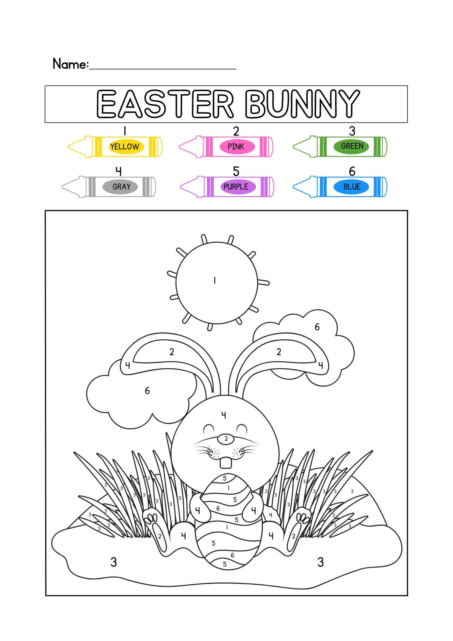 Easter Bunny Color by Numbers & Trace Worksheet - Etsy