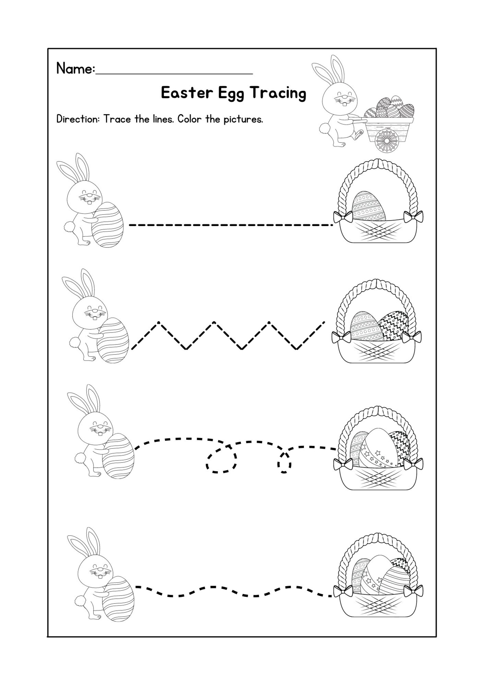 Easter Bunny Color by Numbers & Trace Worksheet - Etsy