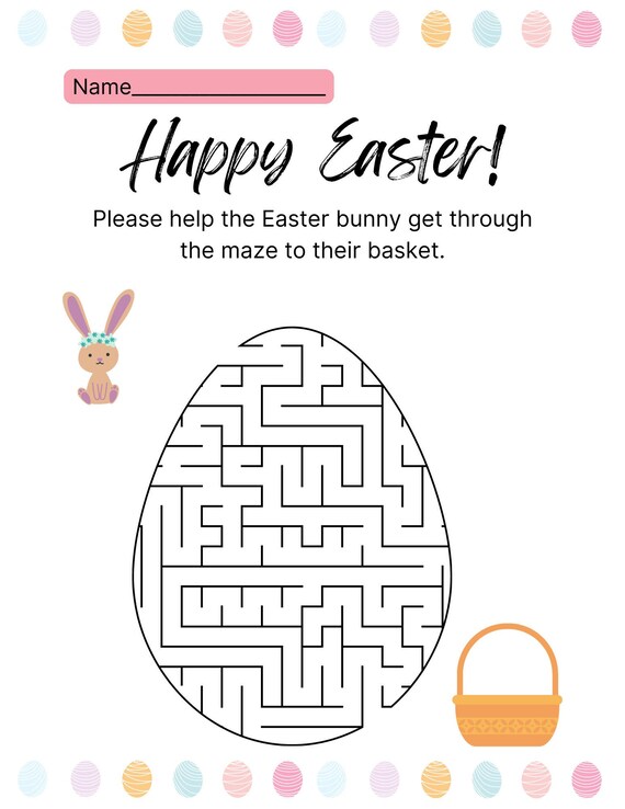 Happy Easter Bunny Maze Worksheet | Etsy