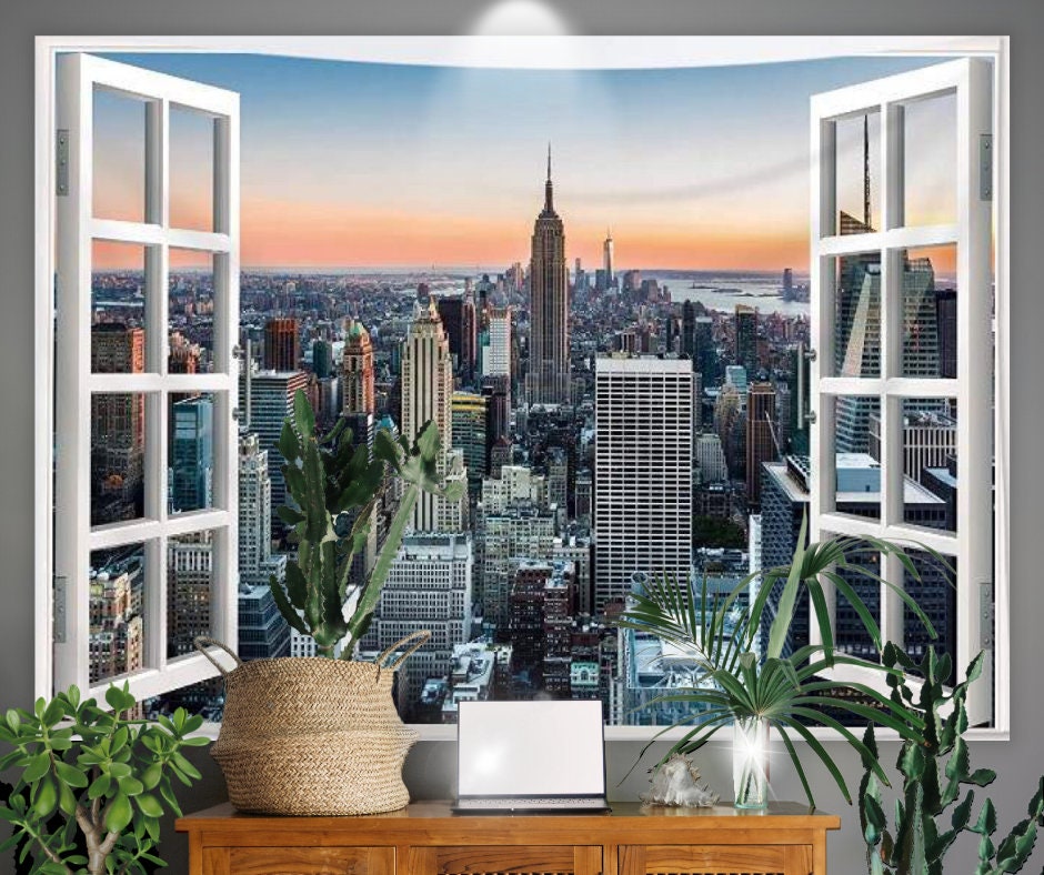 City Skyline New York Style Wall Hanging Modern Backdrop Architecture ...