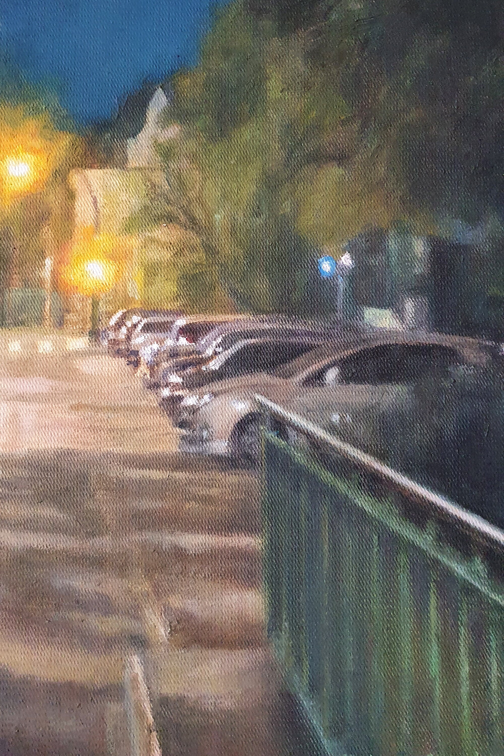 Original Real Oil Painting on Canvas, by Lukasz Jacek, City, Car, Night ...